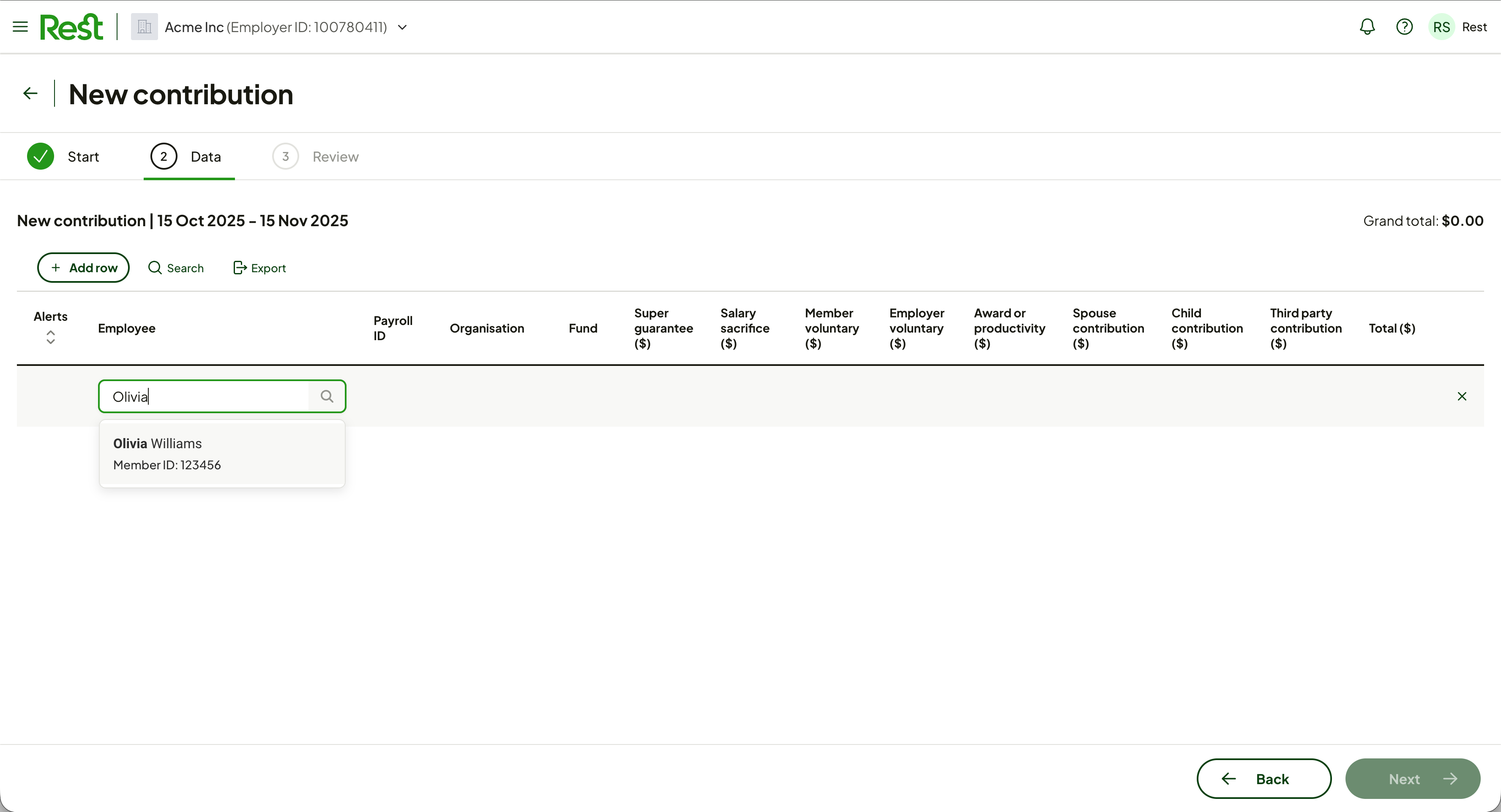 Manual Contribution Grid - Displaying multiple funds – Rest