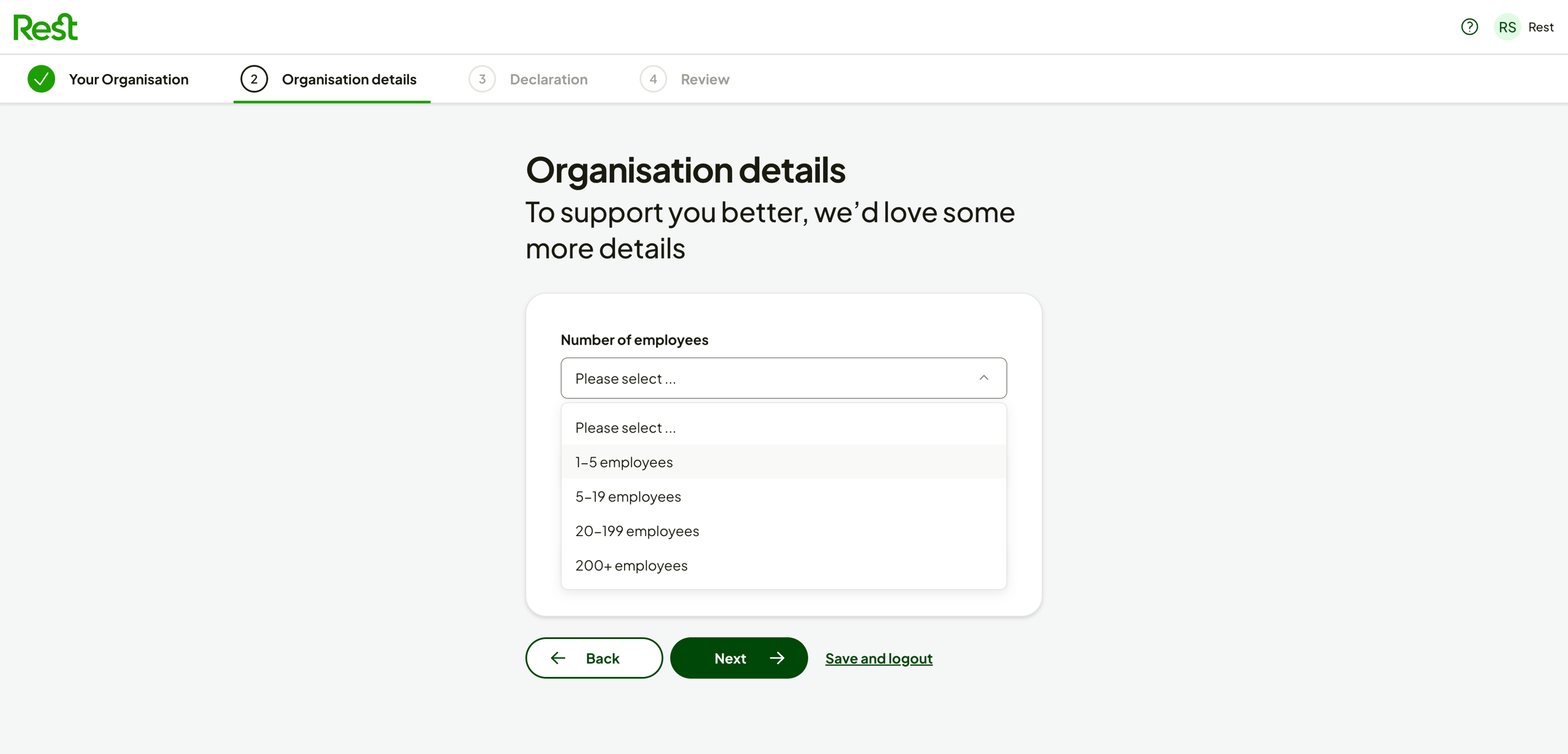 Organisation Registration – Rest
