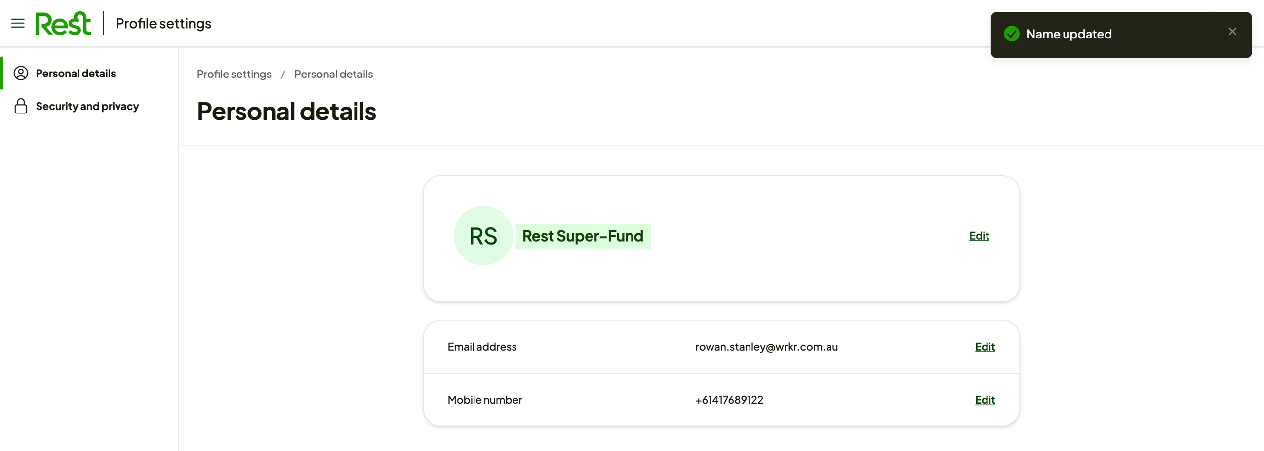 Edit Personal Information - Given Name & Family Name – Rest